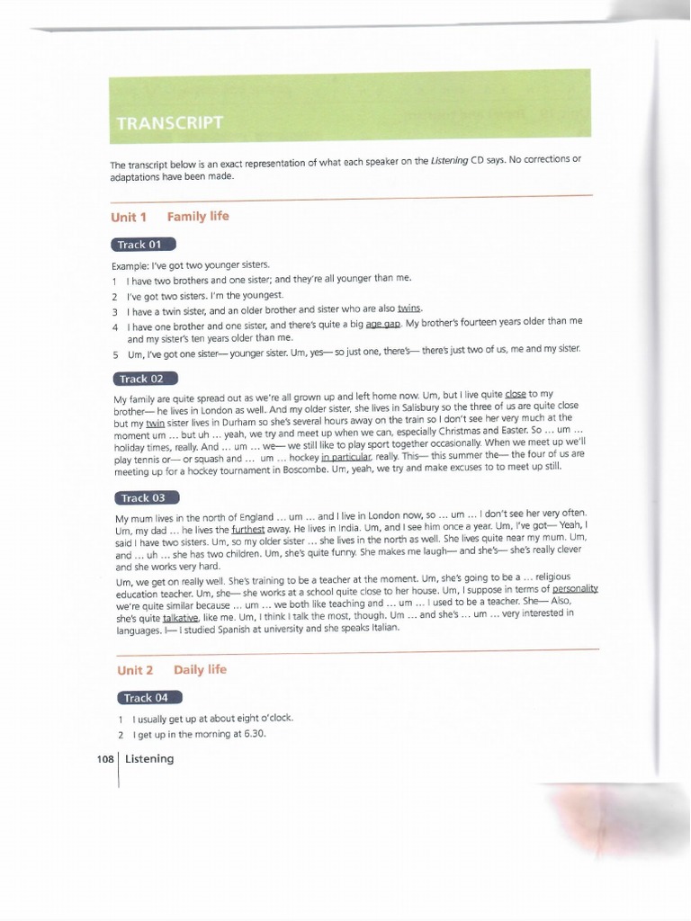 Transcriptions Collins English For Life (Listening A2) | PDF
