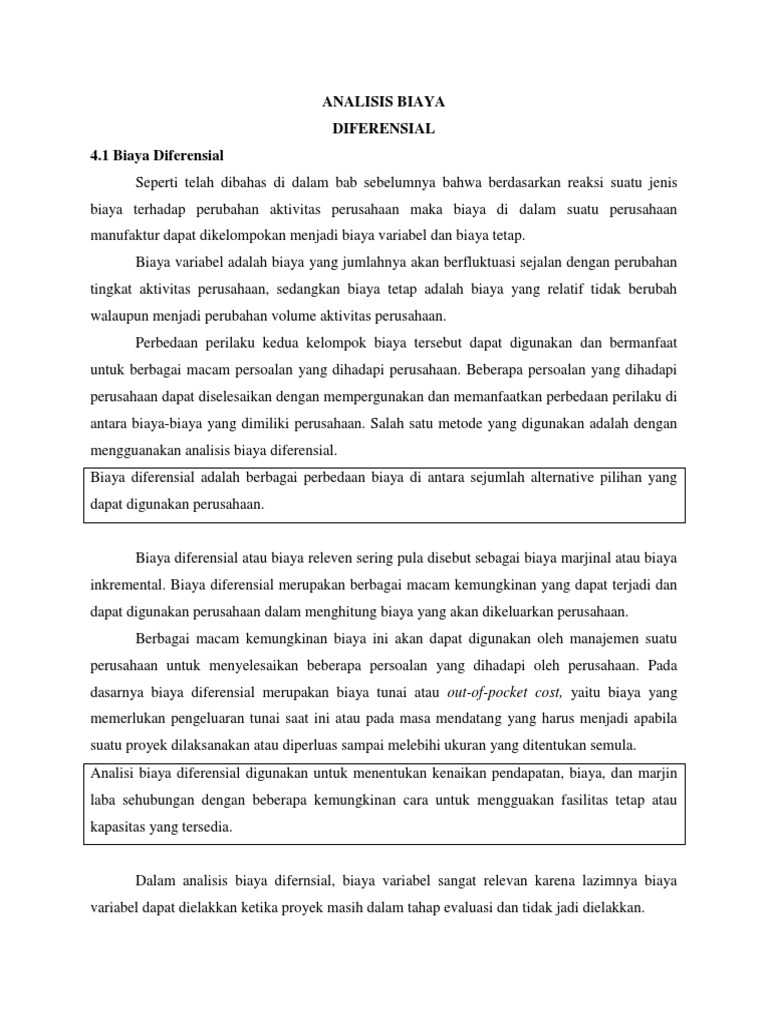 Analisis Biaya Diferensial untuk Keputusan Bisnis | PDF | Bisnis ...