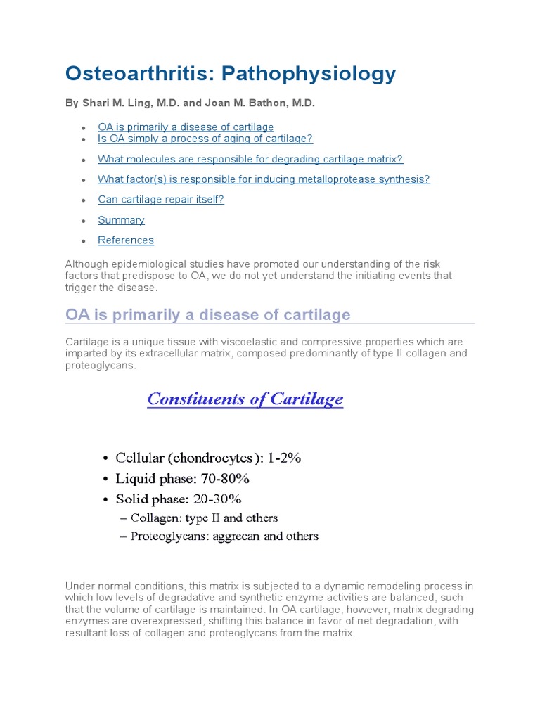 Osteoarthritis: Pathophysiology: OA Is Primarily A Disease of Cartilage ...