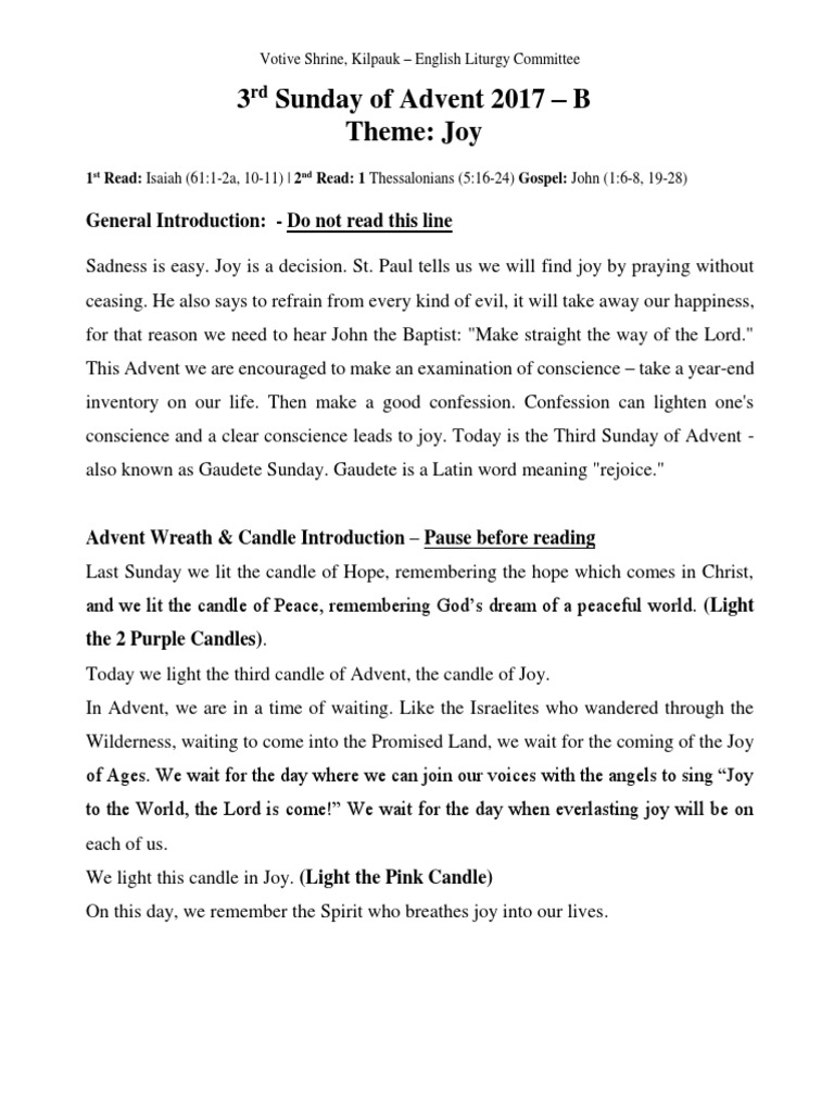 3rd Sunday of Advent | PDF | Advent | John The Baptist