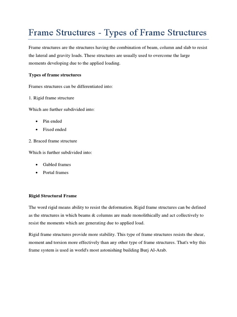 Types of Frame Structures | PDF | Beam (Structure) | Framing (Construction)
