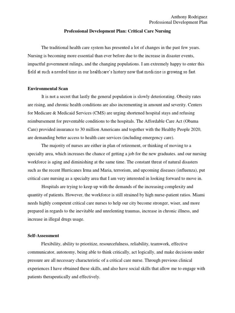 Professional Development Plan | PDF | Intensive Care Medicine | Nursing