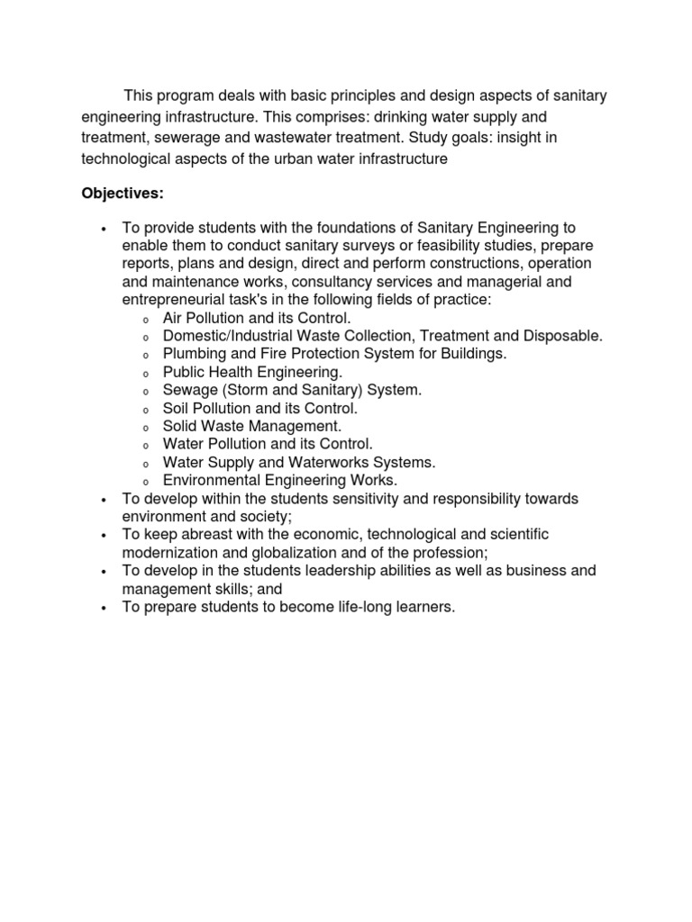 This Program Deals With Basic Principles and Design Aspects of Sanitary ...