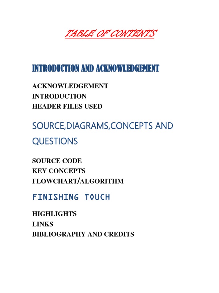 Introduction and Acknowledgement: Acknowledgement Header Files Used | PDF
