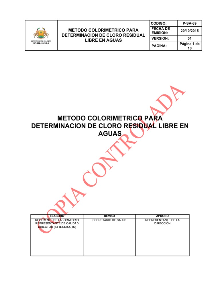 P-Sa-89 Metodo Colorimetrico para Determinacion de Cloro Residual v1 ...