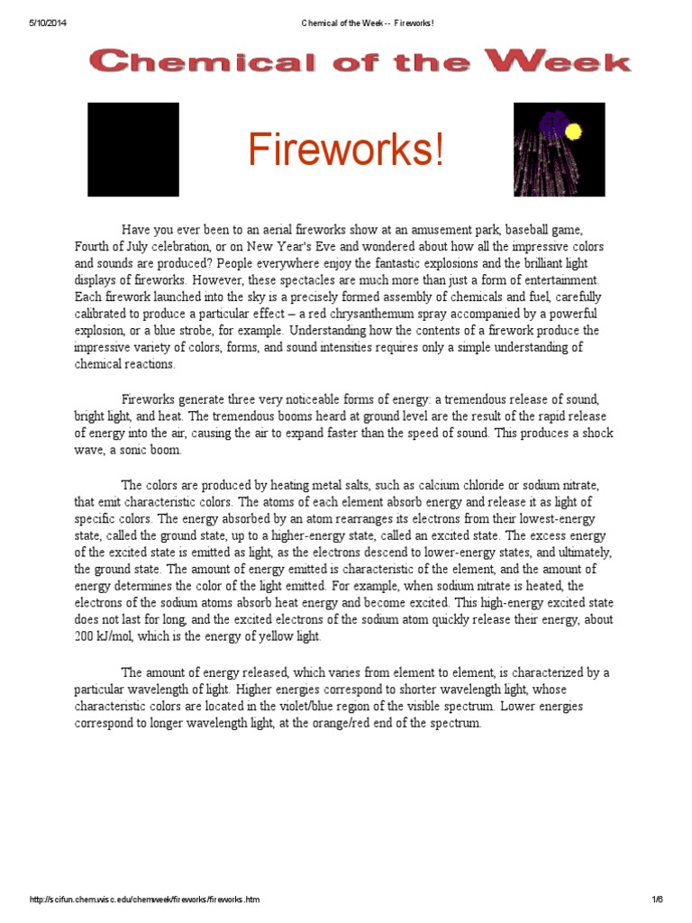 Chemistry Behind Fireworks Explained | PDF | Gunpowder | Sodium Chloride