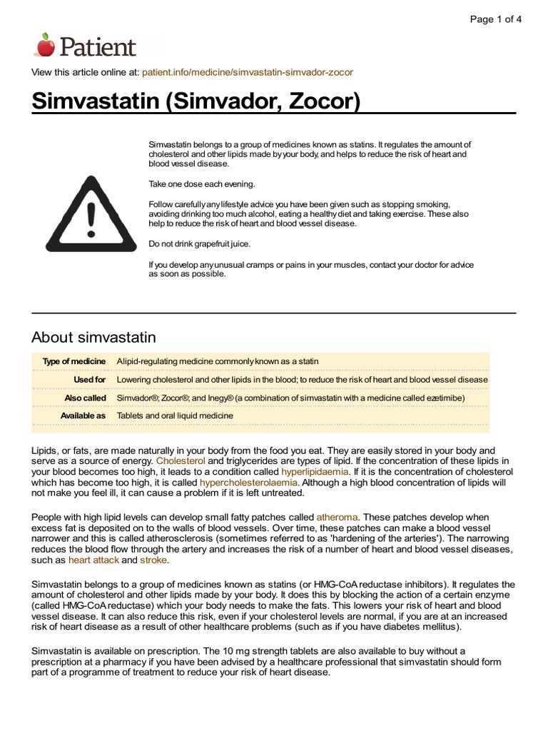 Simvastatin (Simvador, Zocor) | PDF | Statin | Cholesterol