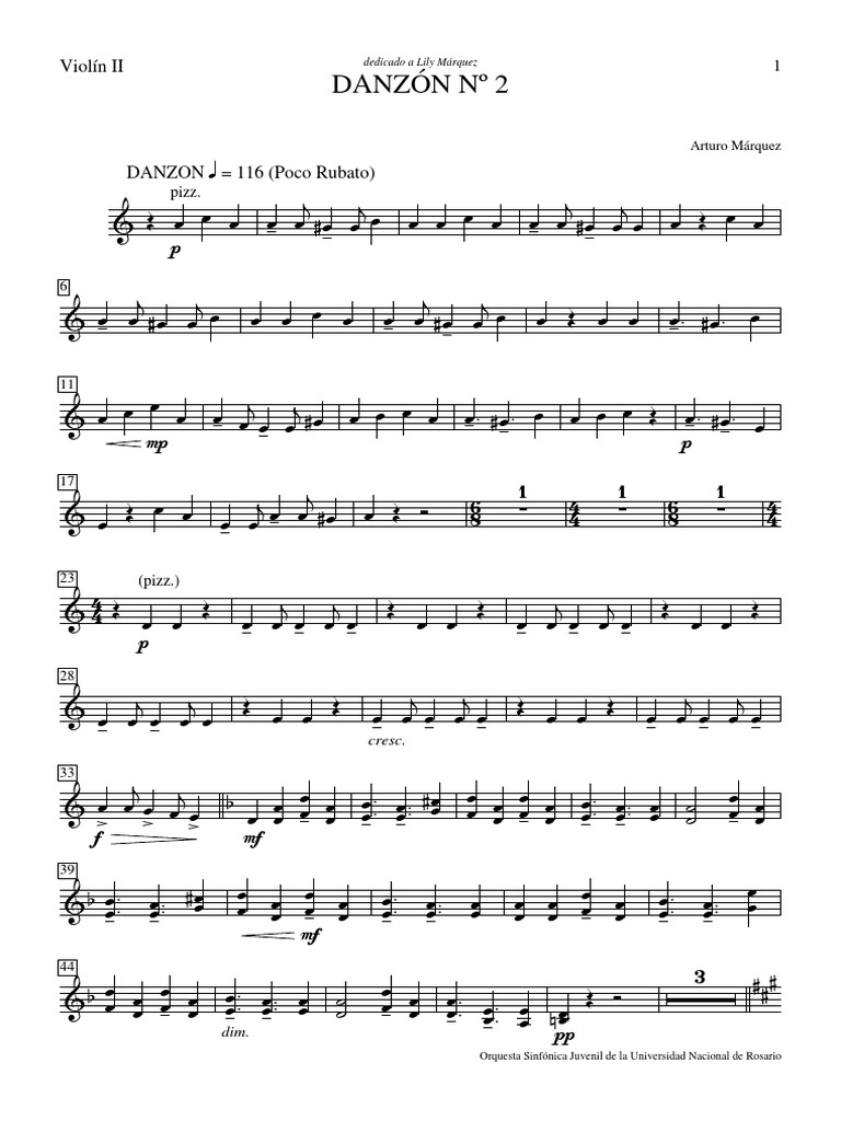 Danzón No. 2 - Partitura para Violín II | PDF | Ocio