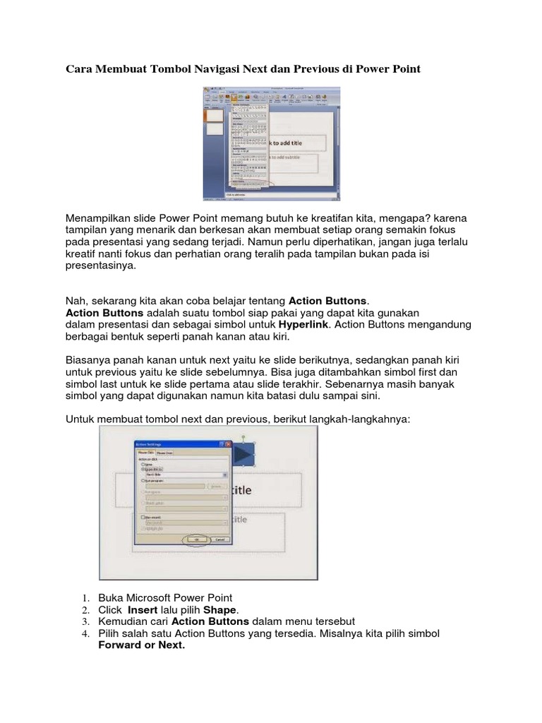 Cara Membuat Tombol Navigasi Next Dan Previous Di Power Point | PDF
