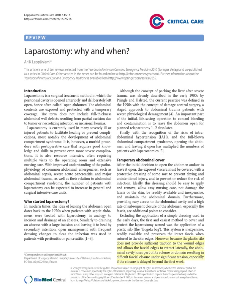 Laparostomy - Why and When PDF | PDF | Major Trauma | Abdomen
