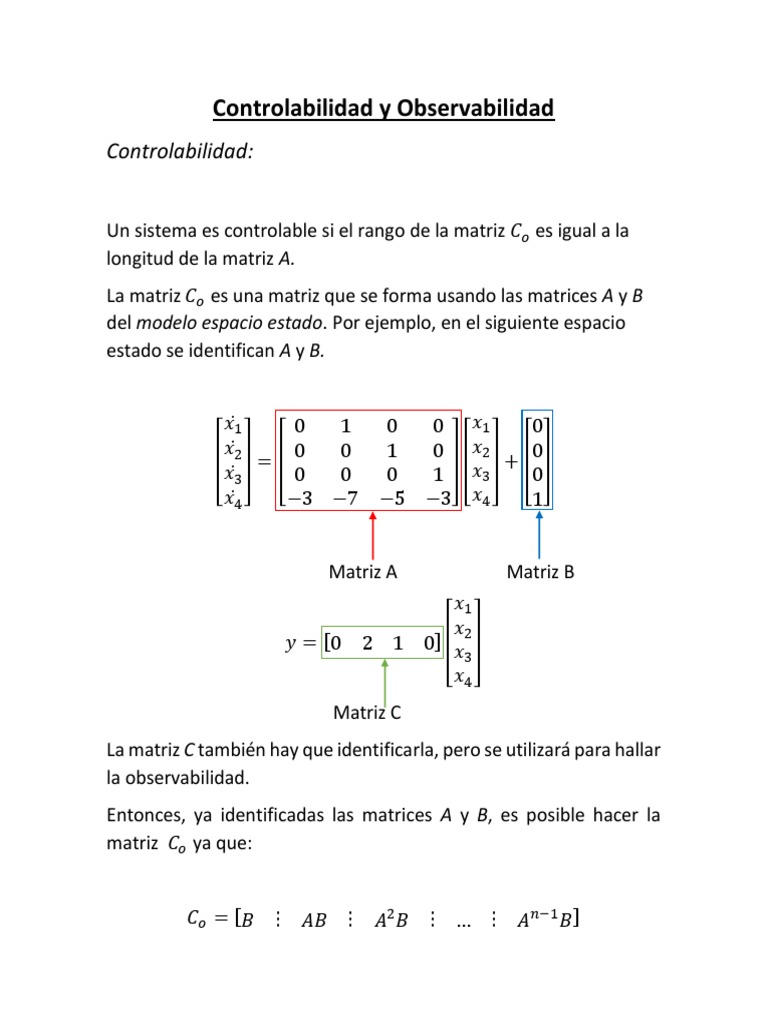 Controlabilidad y Observabilidad | Matriz (Matemáticas) | Funciones y ...