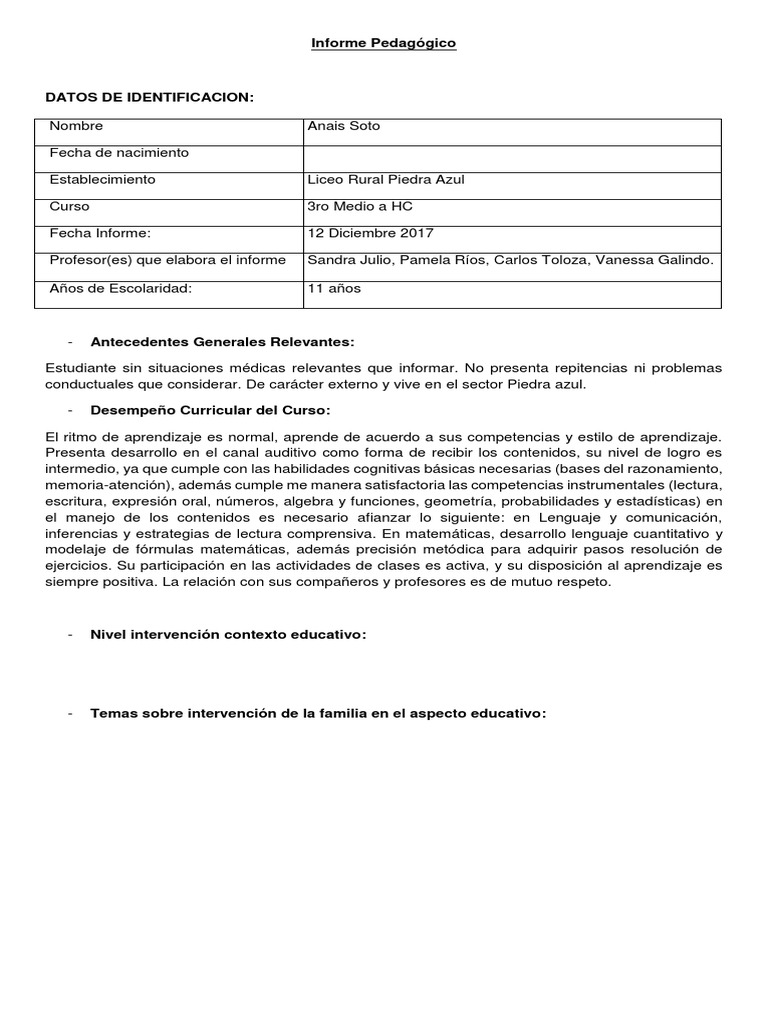 Informe Pedagógico PIE