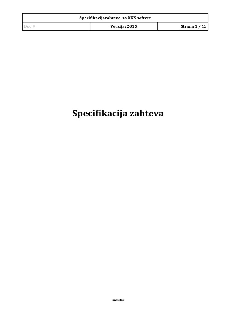 Specifikacija Zahteva Srs | PDF