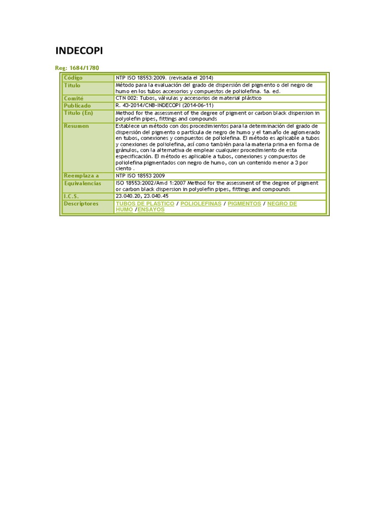Indecopi - NTP Iso 18553 Dispersion de Negro de Humo | PDF