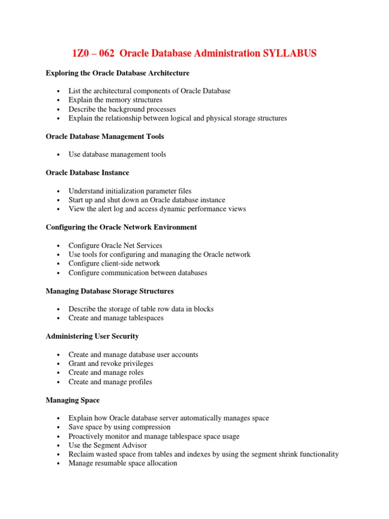 1z0 062 Oracle Database Administration Syllabus Oracle Database Backup