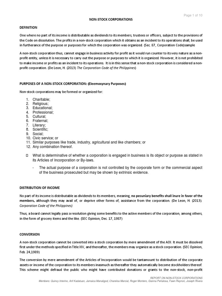 Understanding Non-Stock Corporations in the Philippines | PDF | Proxy ...