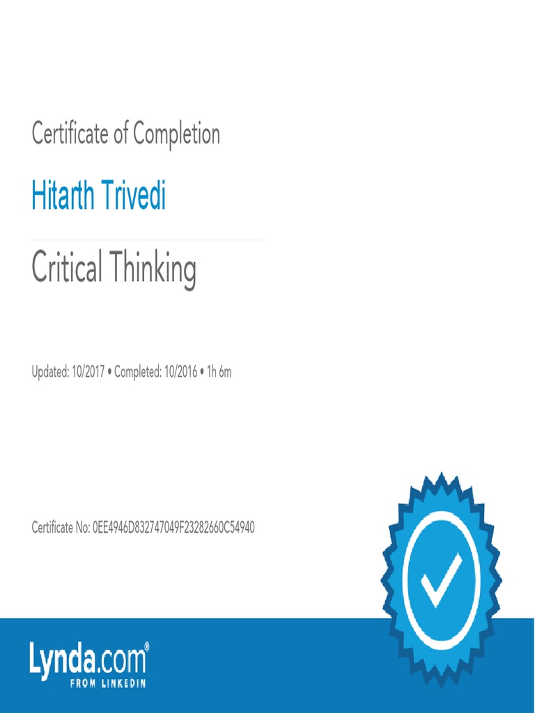 CriticalThinking CertificateOfCompletion | PDF
