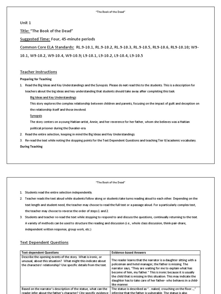 The Book of The Dead Lesson Plan | PDF | Deception | Narration