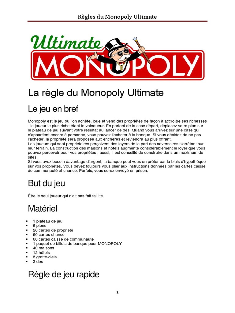 Règles du Monopoly Ultimate | PDF | Dé | Banques