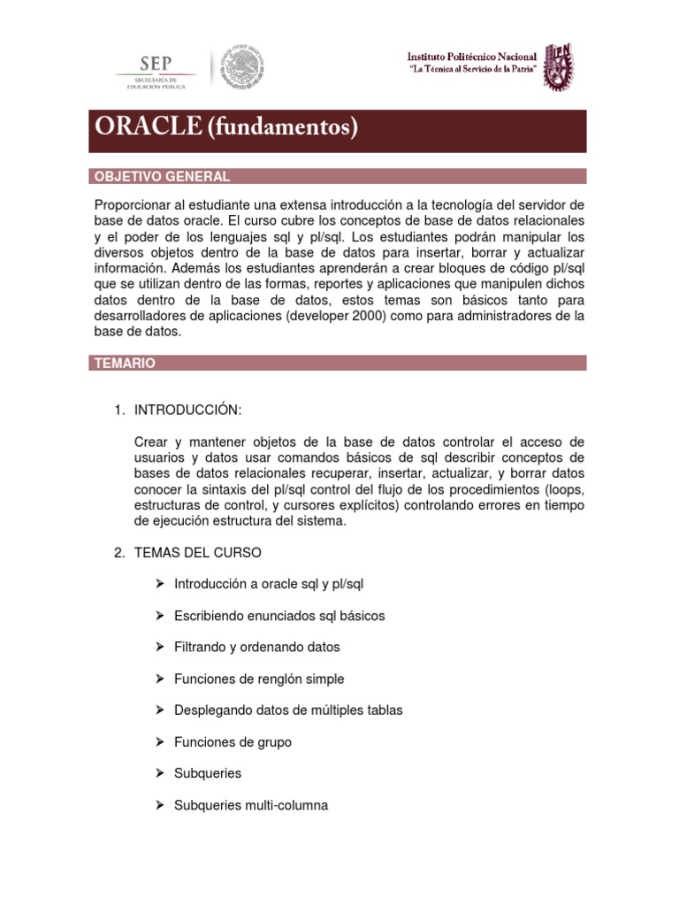 ORACLE (Fundamentos) | PDF