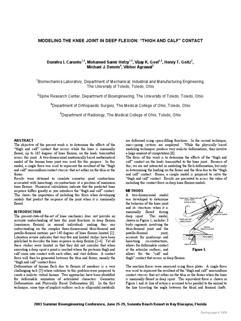 Modeling The Knee Joint in Deep Flexion: "Thigh and Calf" Contact | PDF ...