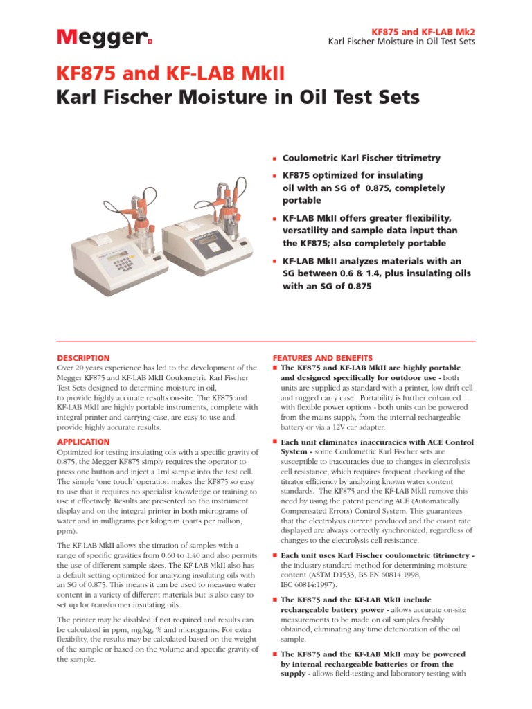 Karl Fischer Moisture Test Sets Overview | PDF | Chemistry | Nature