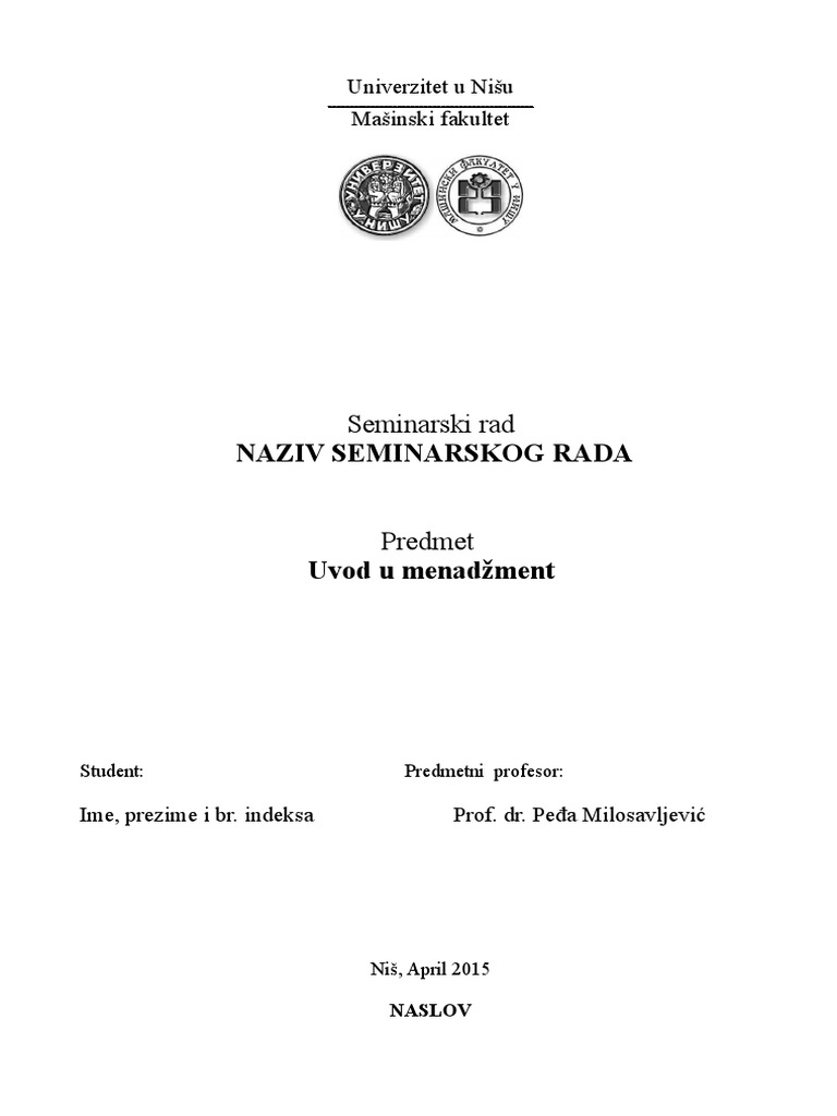 Uputstvo Za Pisanje I Seminarskog Rada | PDF