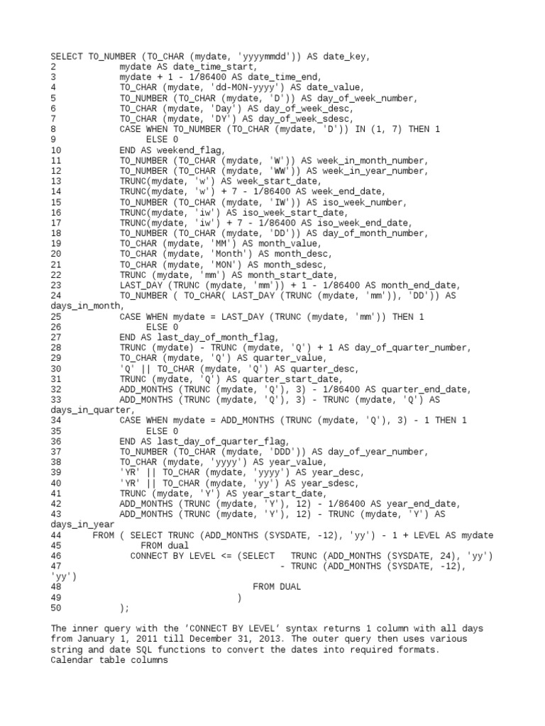 Creating a Calendar Table with 37 Date Attributes for Date Dimension ...