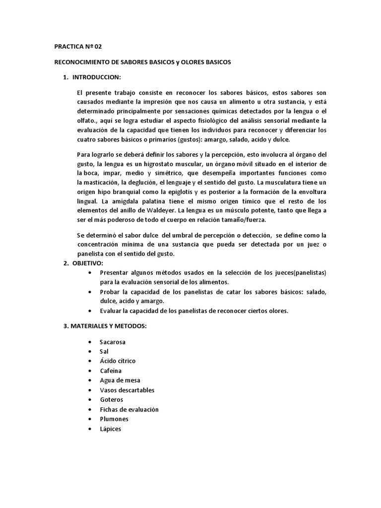 Sabores y Olores PRACTICA #02 | PDF | Olfato | Sentidos
