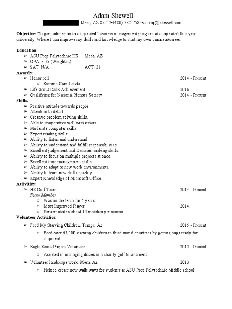 Business Management Program Applicant Resume | PDF