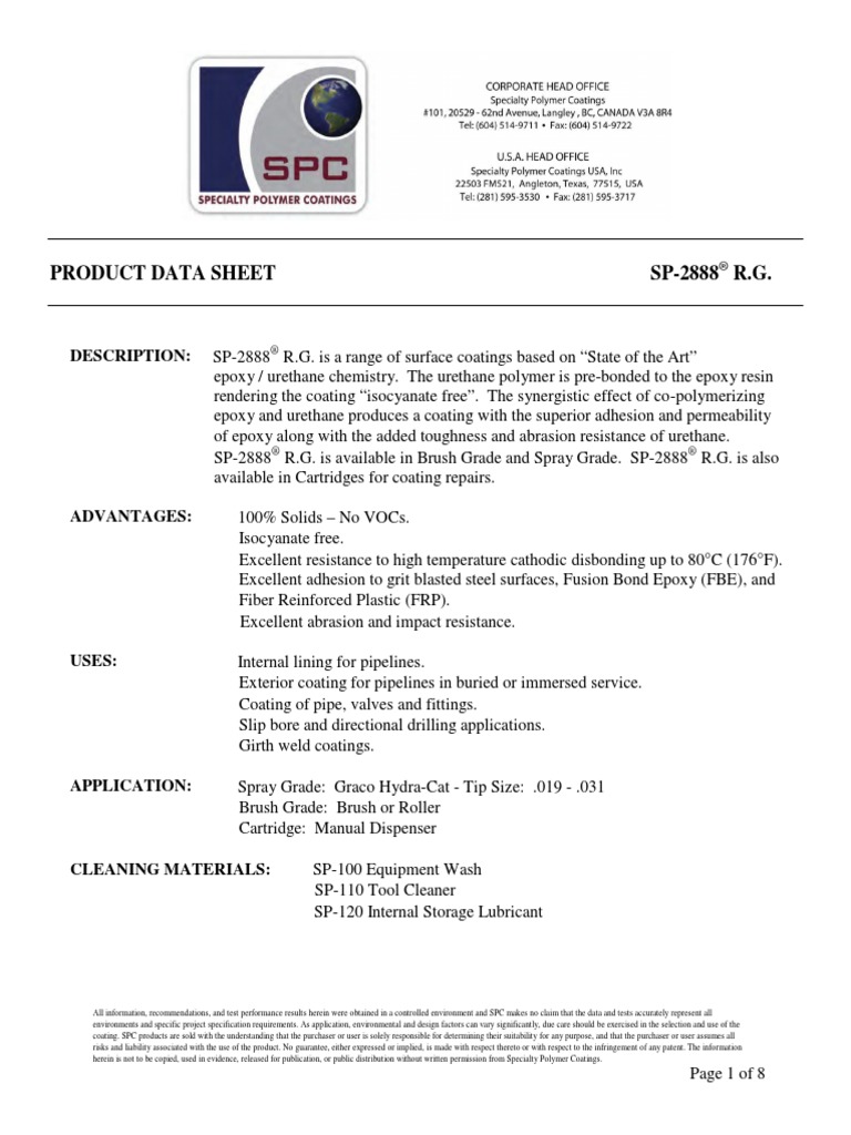 Product Data Sheet SP-2888 RG | Epoxy | Polyurethane
