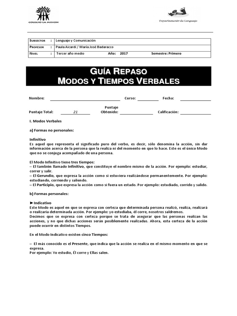 Guía de Modos y Tiempos Verbales | PDF | Verbo | Estilo (ficción)