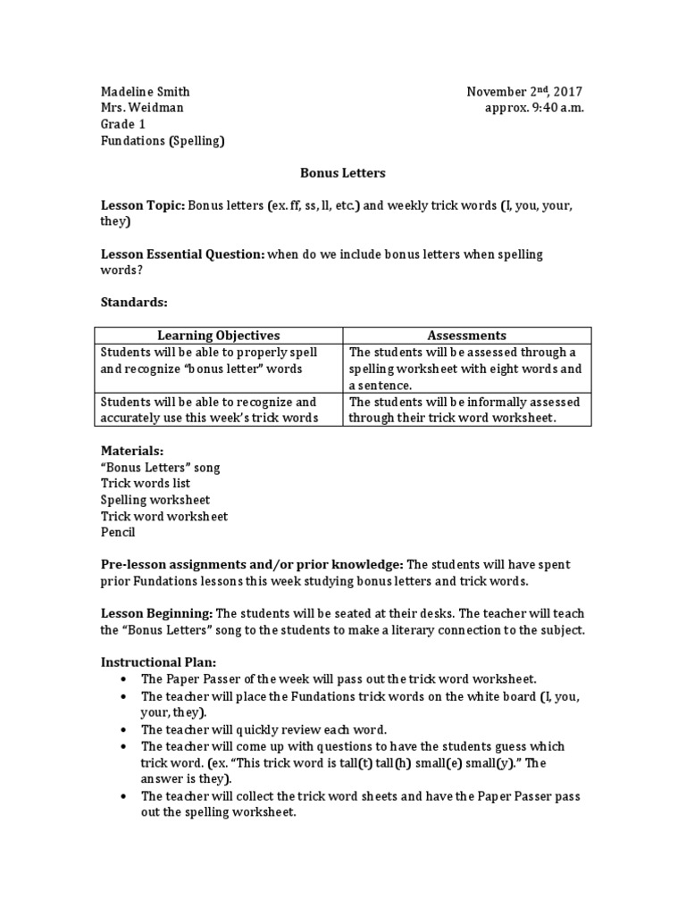 Bonus Letters Lesson Plan | PDF | Lesson Plan | Quality Of Life