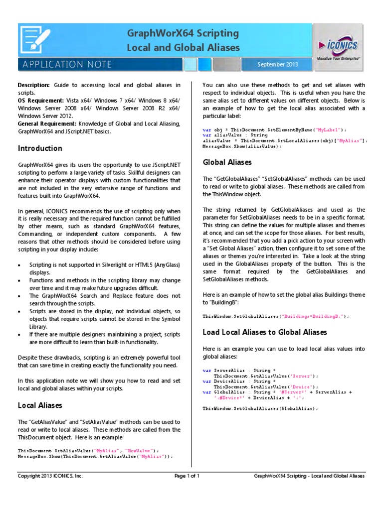 GraphWorX64 Scripting - Local and Global Aliases PDF | PDF | Scripting Language | String ...