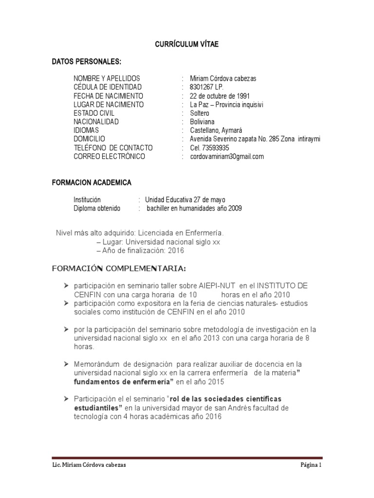 Miriam Curriculum Vitae | PDF | Hospital | Universidad
