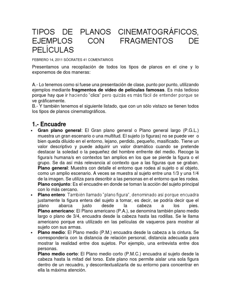 Planos de Cine (Excelente Explicación) | PDF | Ocio