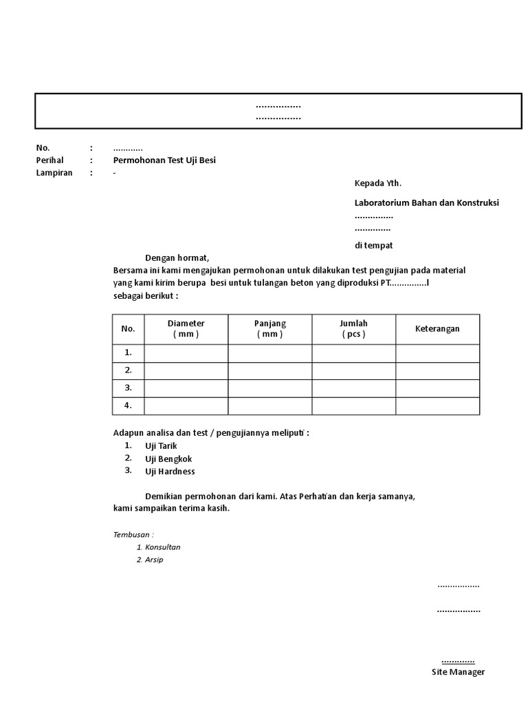 Permohonan Test Besi | PDF