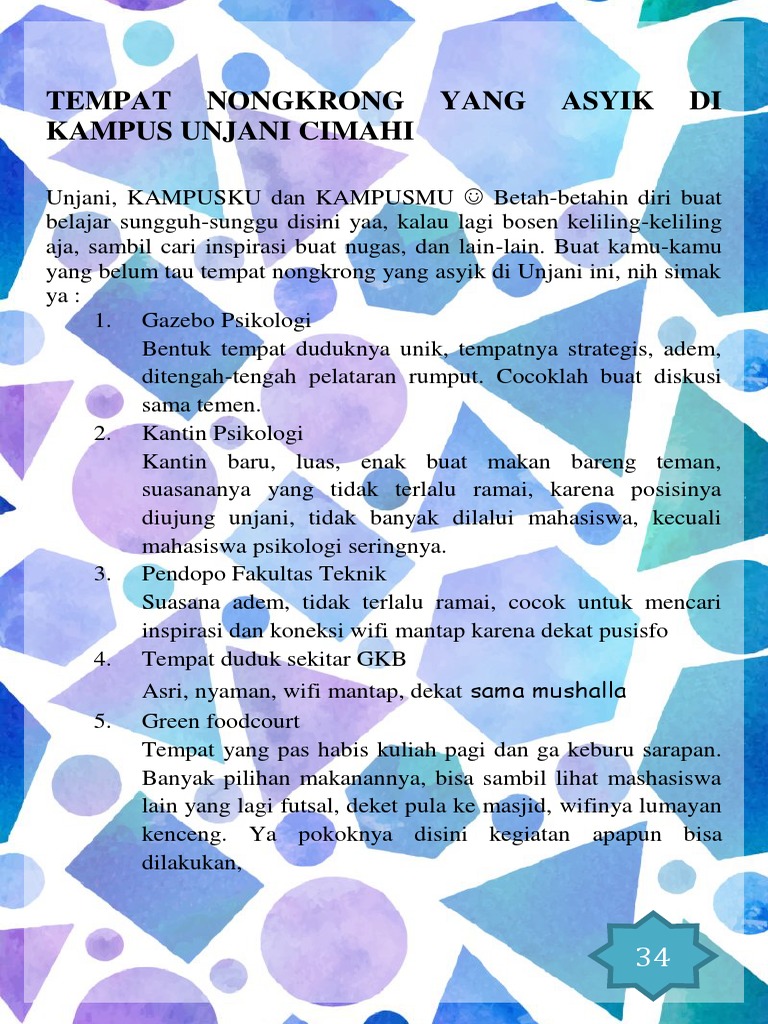 12 Tempat Nongkrong Unjani | PDF