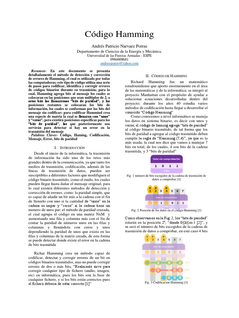 Código Hamming: Detección y Corrección de Errores | PDF | Detección y corrección de errores ...