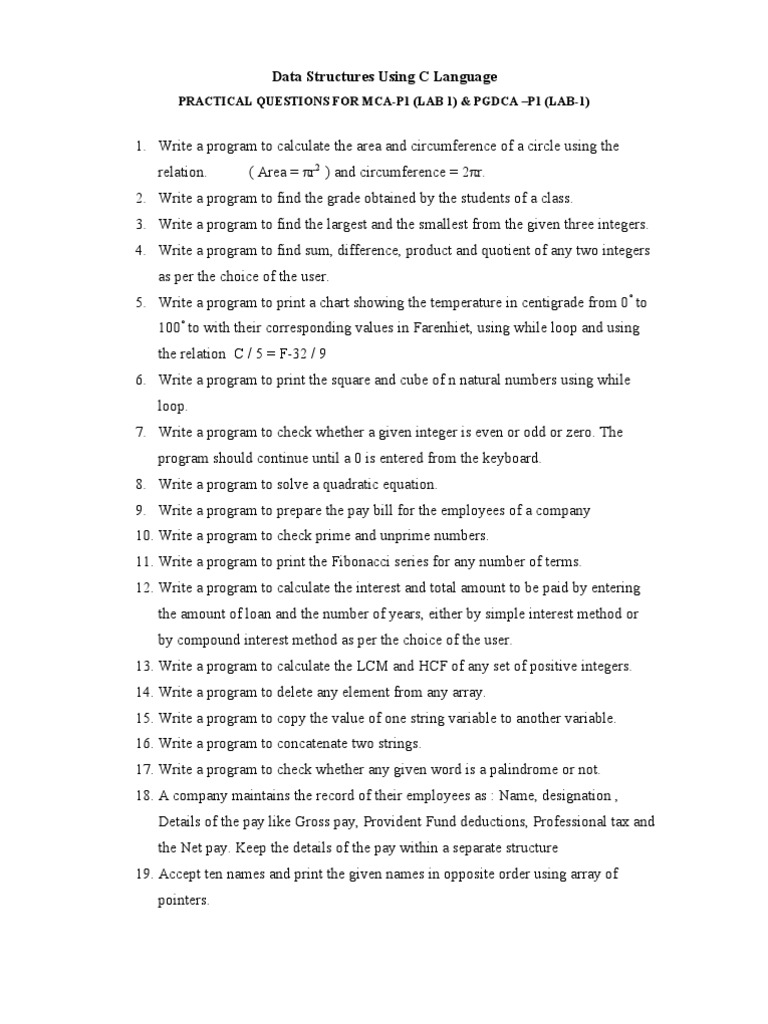 MCA Practical Exercises | PDF | C++ | Pl/Sql