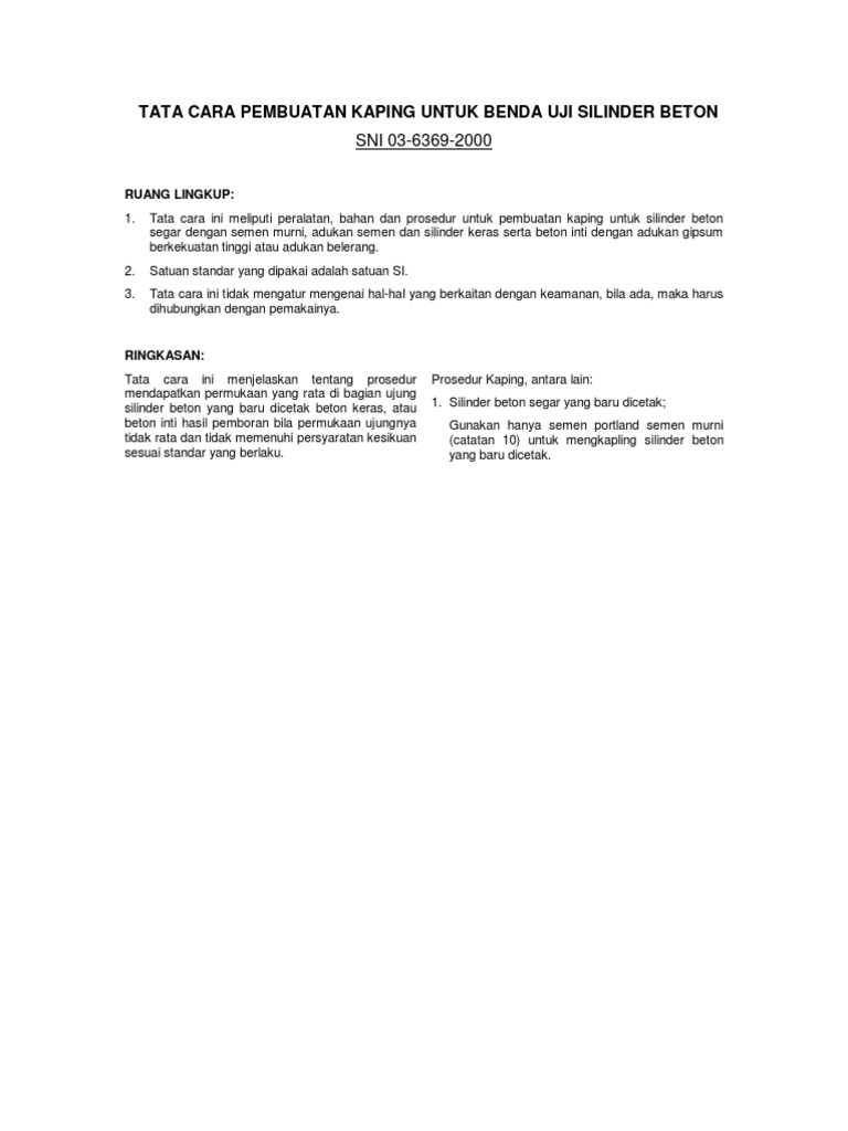 Tata Cara Kaping Silinder Beton SNI | PDF