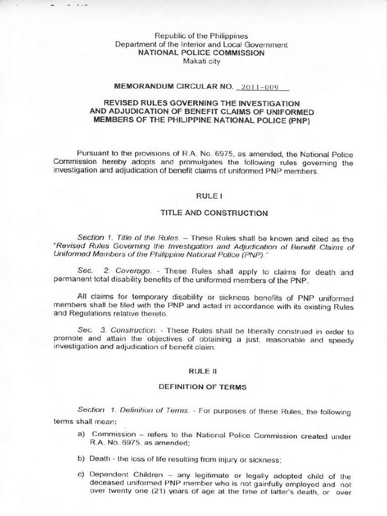 Death Benefits Memo Circular PNP | PDF