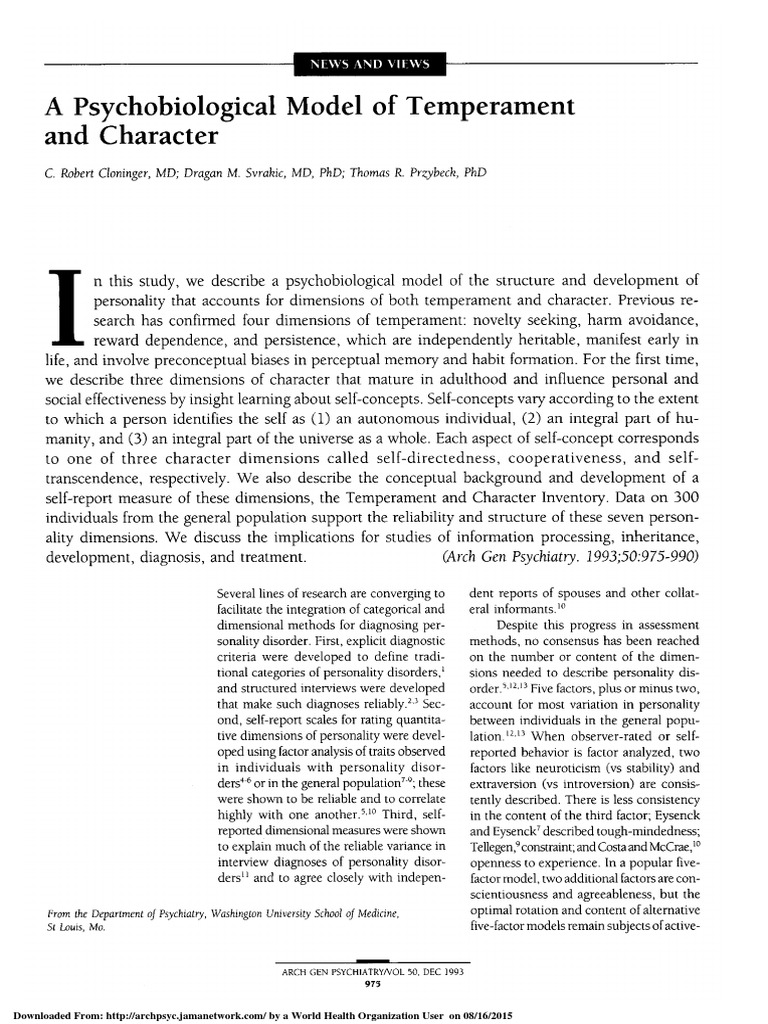 Cloninger Temperament | PDF | Extraversion And Introversion | Memory