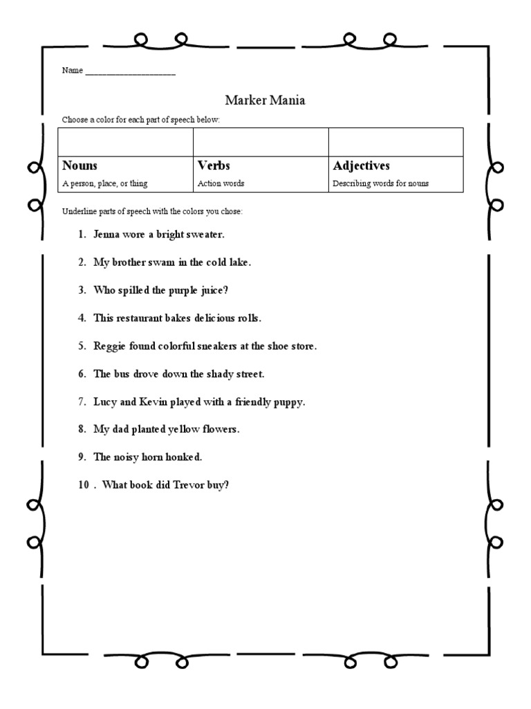 Marker Mania2 N V Adj | PDF | Language Arts & Discipline | Foreign Language Studies