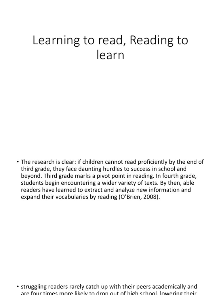 Learning To Read, Reading To Learn | PDF | Reading Comprehension ...