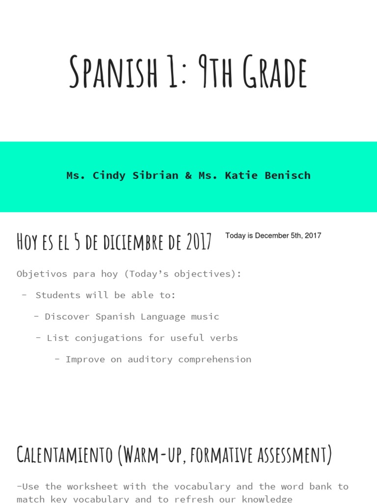 9th Grade Spanish Class Activities | PDF | Vocabulary | Grammar
