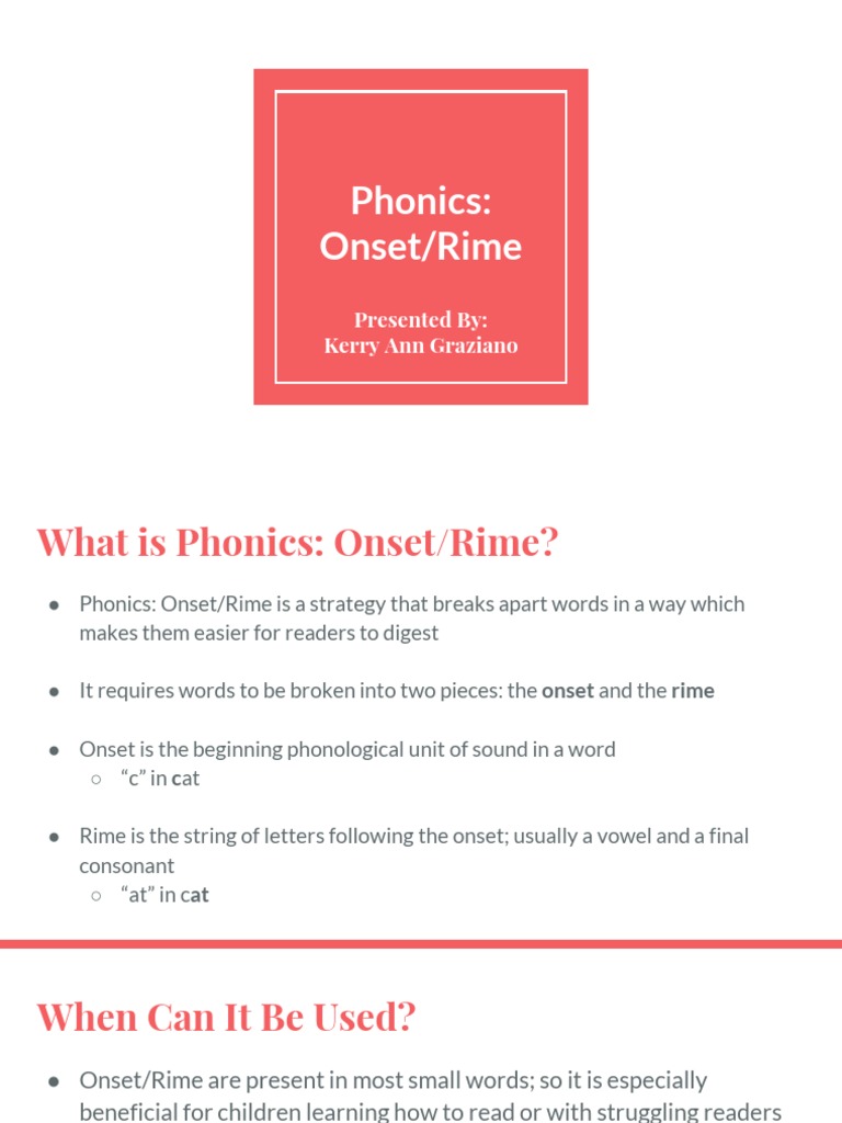 Understanding Onset and Rime in Phonics | PDF | Syllable | Phonics