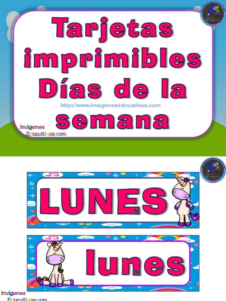 Tarjetas Imprimibles De Los Días De La Semana Semana De La Dulzura