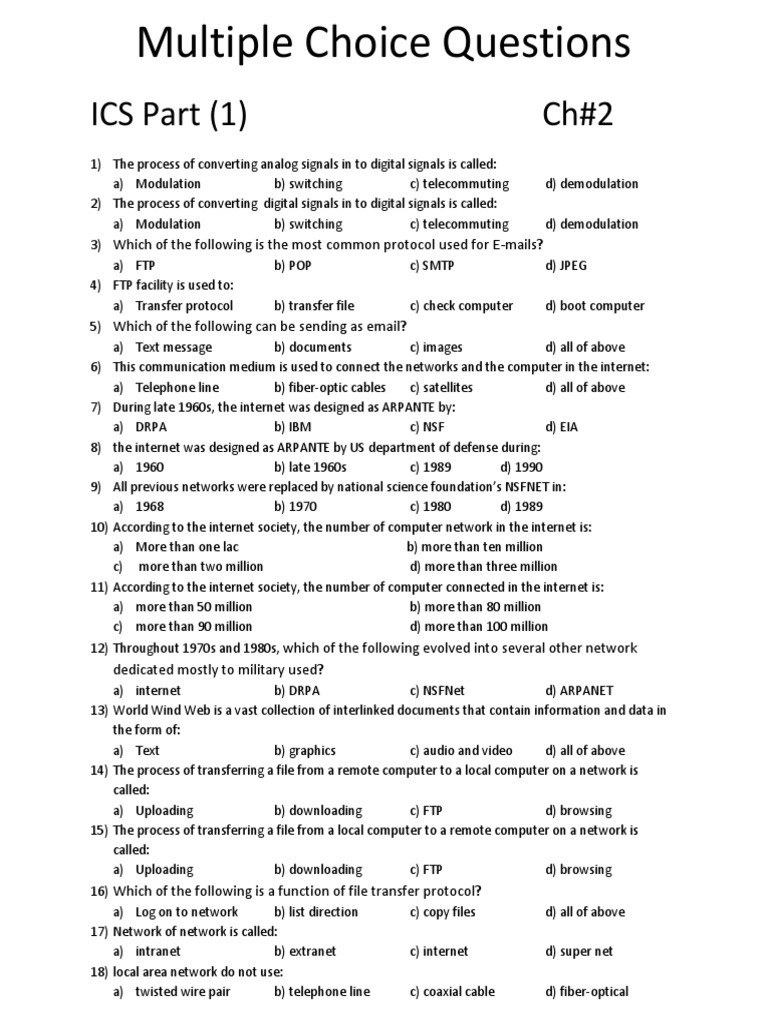 Aikman Series Multiple Choice Questions Ch#2 | PDF | Osi Model | Network Topology