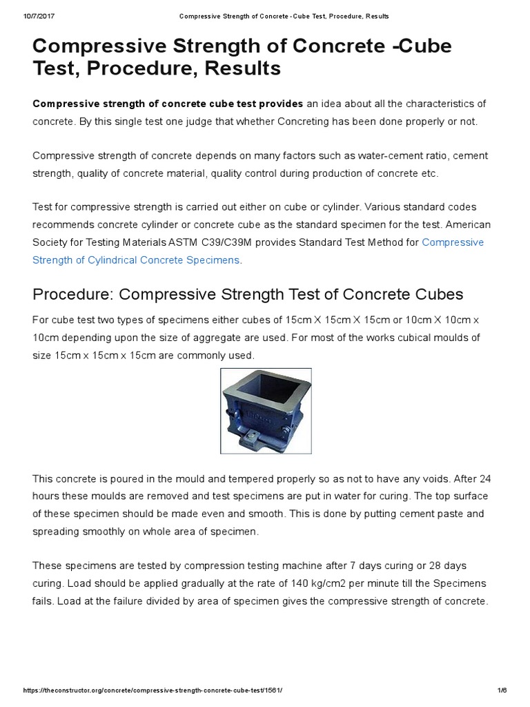Compressive Strength of Concrete - Cube Test, Procedure, Results | PDF ...